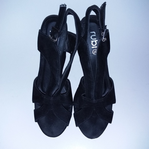 rubi | Shoes | Rubi Black Faux Velvet Wedge Platform Sandals | Poshmark